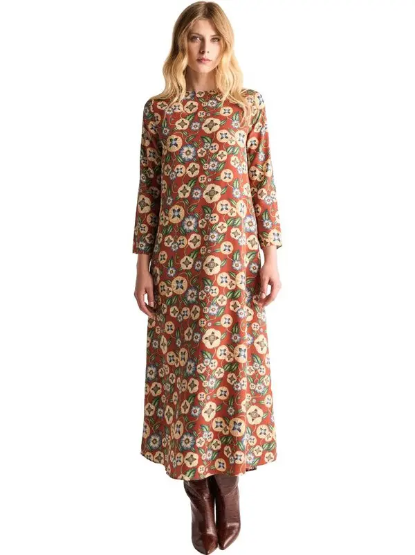 PAULA Floral Printed Silk Dress - Red