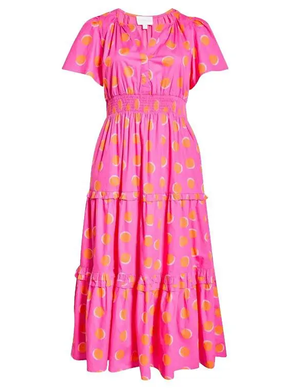SUGARLIPS Jolene Printed Maxi Dress - Fuchsia-orange-dot