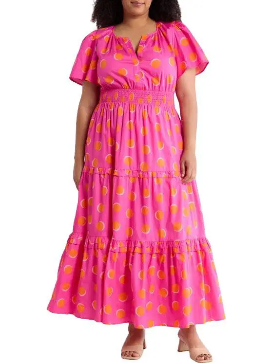 SUGARLIPS Jolene Printed Maxi Dress - Fuchsia-orange-dot