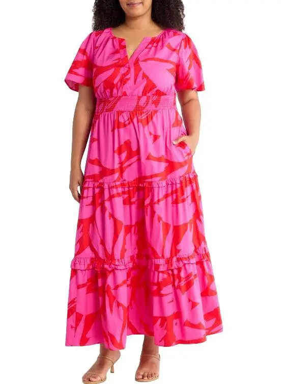 SUGARLIPS Jolene Printed Maxi Dress - Fuchsia/red Multi