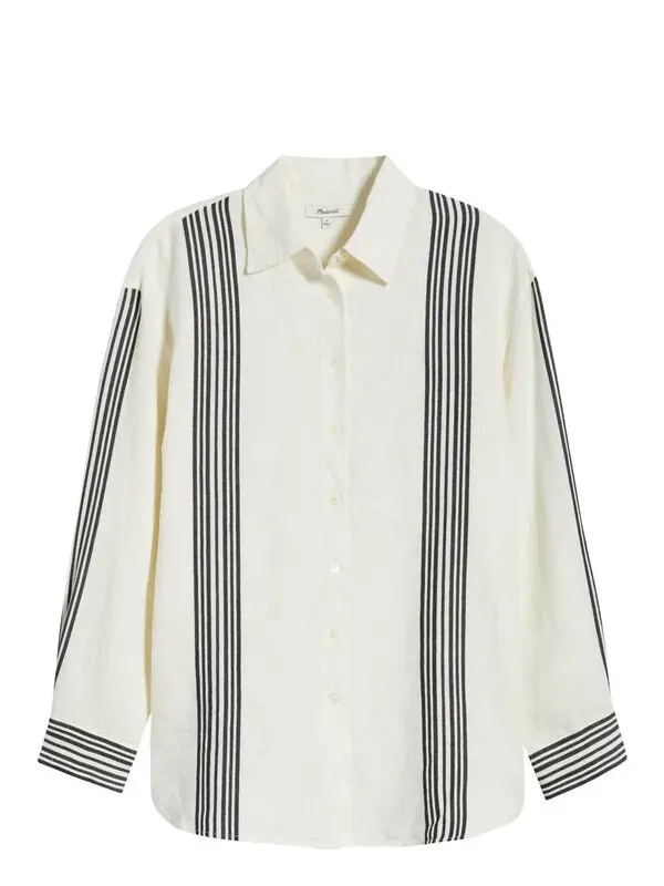 Madewell Vertical Stripe Linen Blend Button-up Shirt - Bold Placement Stripe Black
