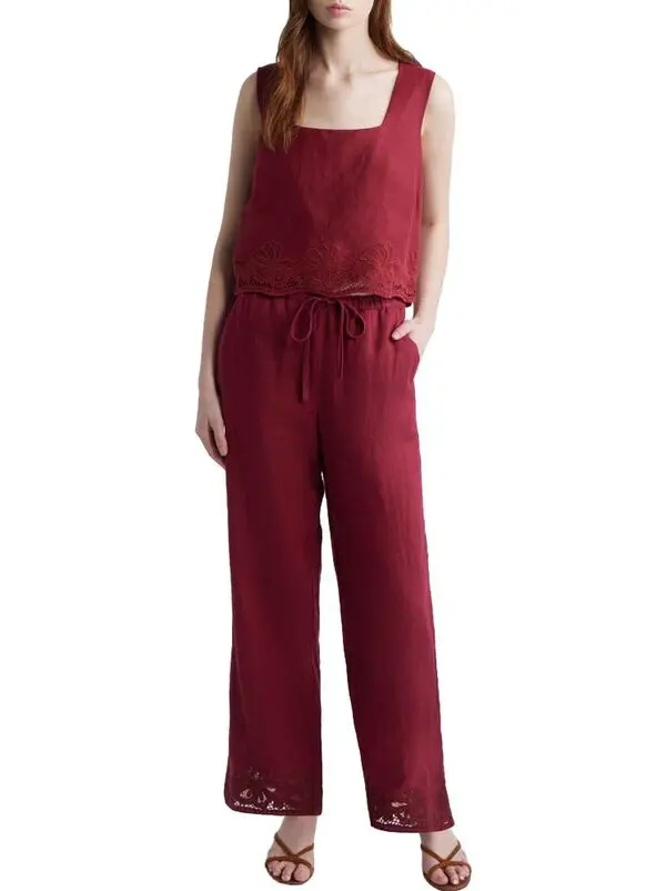 Rails Akira Embroidered Sleeveless Linen Top - Berry Hibiscus Embroidery