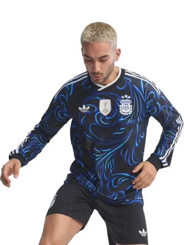Adidas Argentina 26 Away Authentic Long Sleeve Jersey Black - Black / Lucid Blue / Blue Burst