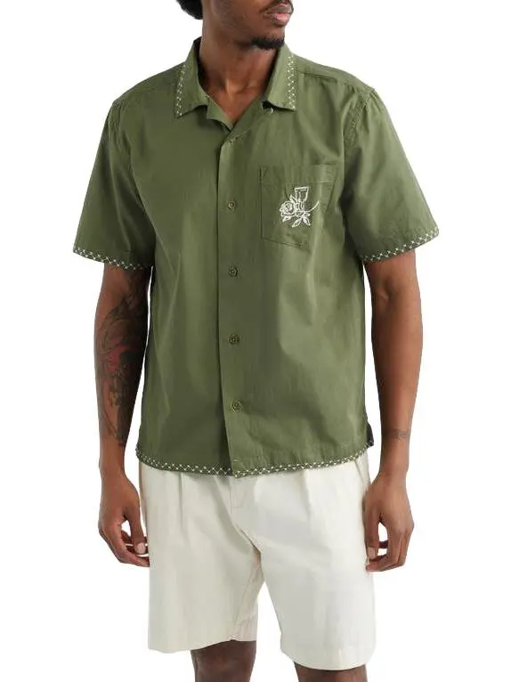 SERVICE WORKS Border Embroidered Short Sleeve Button-up Shirt - Olive
