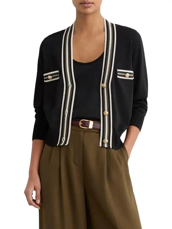 REISS Danni Embroidered Cardigan - Black/khaki Gre