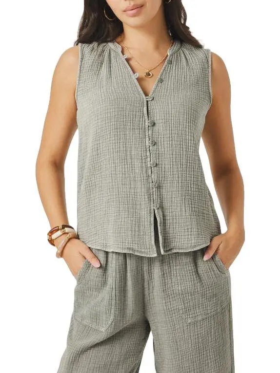 Splendid Ava Cotton Gauze Button-up Tank - Eucalyptus Green