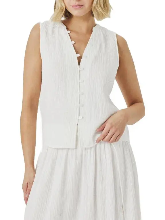 Splendid Ava Cotton Gauze Button-up Tank - White
