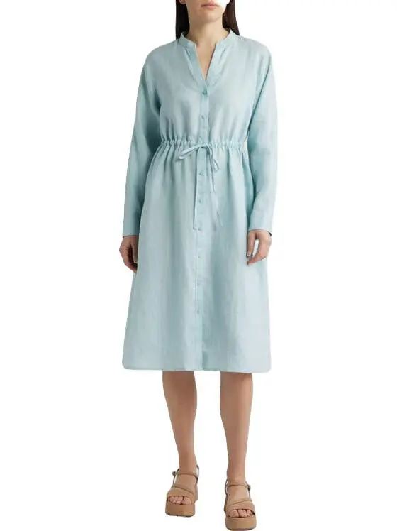 Eileen Fisher Mandarin Collar Long Sleeve Linen Shirtdress - Breeze