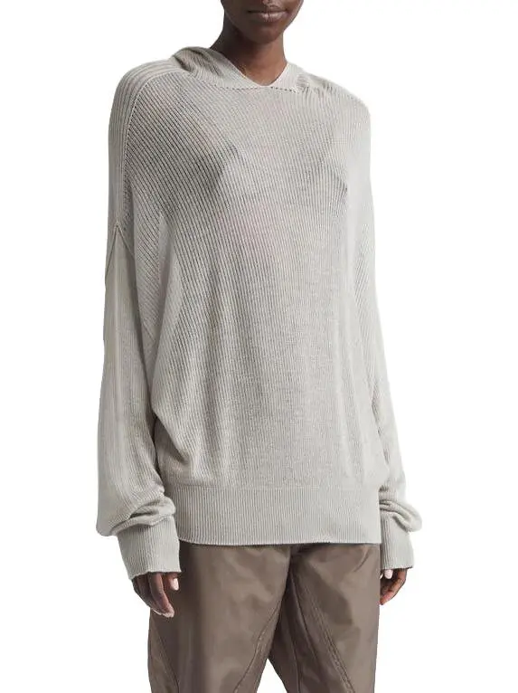Rick Owens Hun Oversize Rib Cashmere Hoodie - Pearl