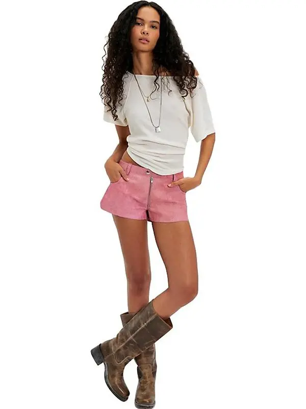 UNDERSTATED LEATHER Hair-on Mini Leather Shorts - Romance Rose