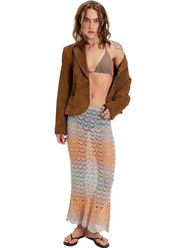Anna Sui Ombre Space Dye Crochet Maxi Skirt - Sunset