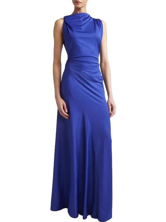 Victoria Beckham Draped Stretch Jersey Gown - Bright Indigo