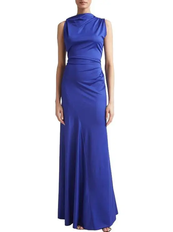 Victoria Beckham Draped Stretch Jersey Gown - Bright Indigo