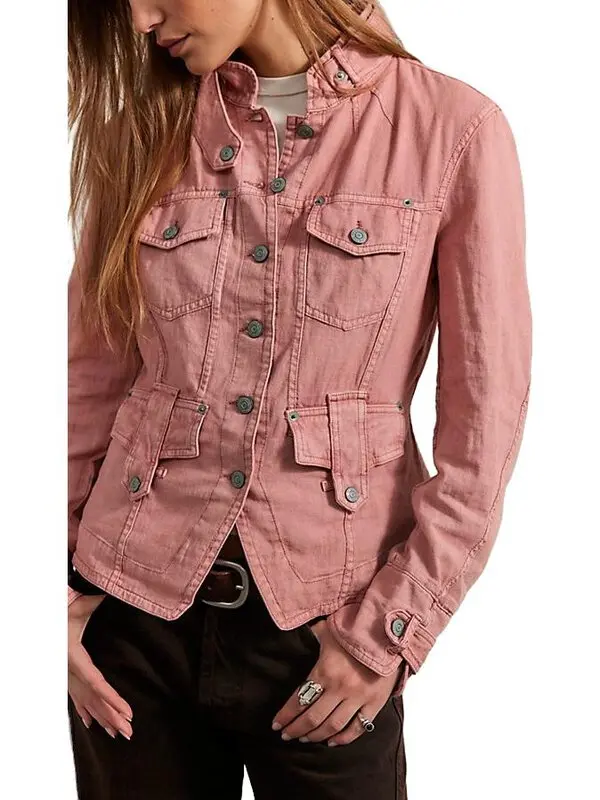 Free People We The Free Laurie Washed Cotton-linen Jacket - Pink