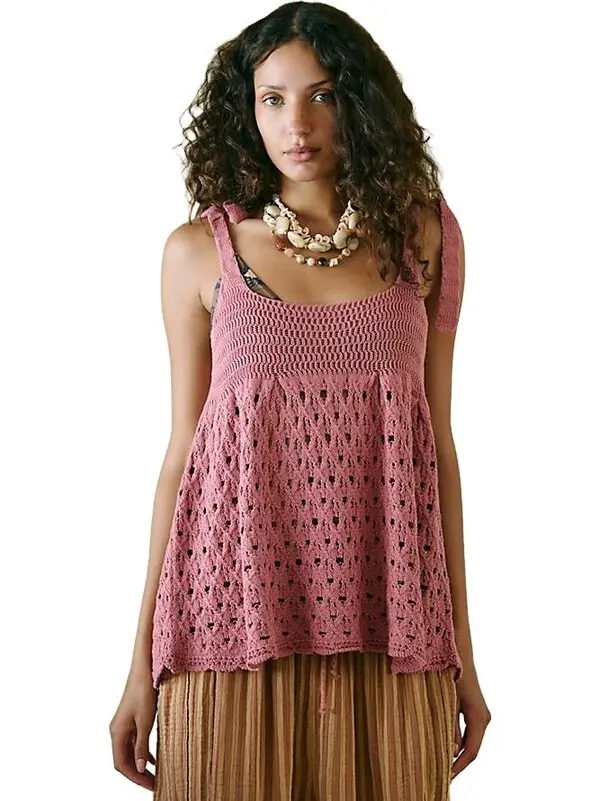 Free People Crochet Tank Top - Brandied Apricot