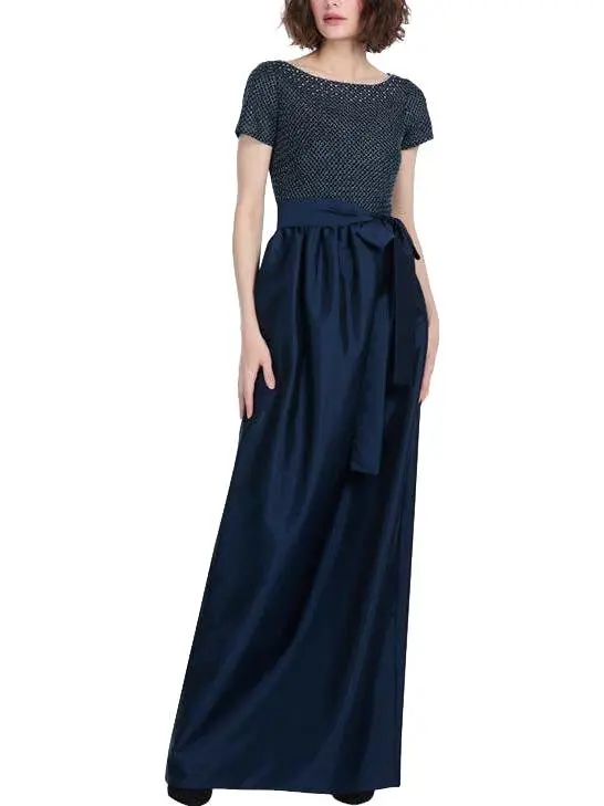 EMILY SHALANT Beaded Taffeta Gown - Navy