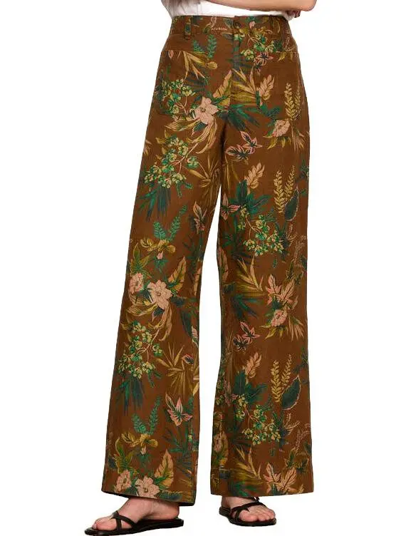 Sanctuary Floral Print Wide Leg Linen Pants - Vintage Ivy Brown