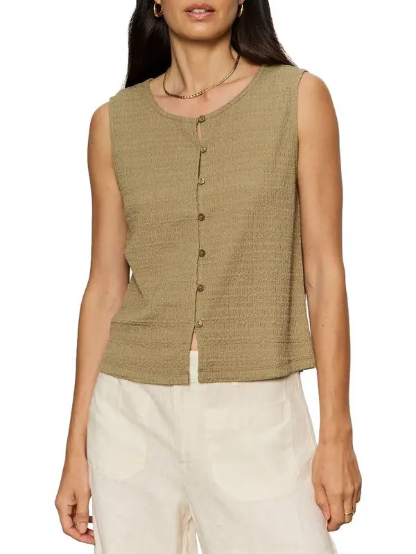 Sanctuary Textured Knit Button-front Vest - Covert Green