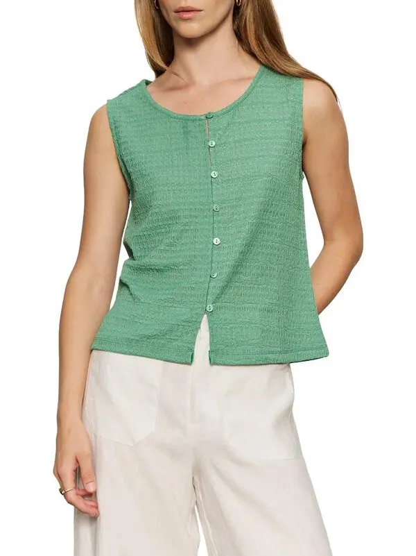 Sanctuary Textured Knit Button-front Vest - Green Juice