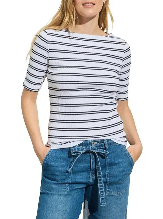 Sanctuary Boat Neck Rib Top - Chalk White/black Stripe