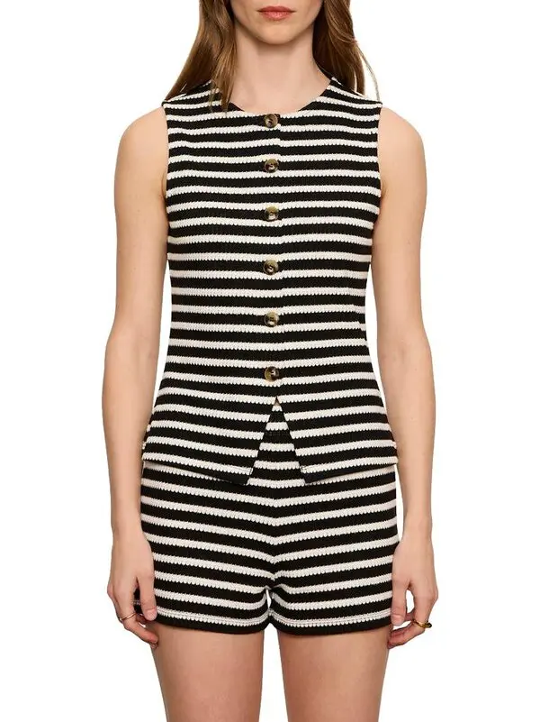 Sanctuary Striped Button Detailed Sweater Vest - Chalk White/black