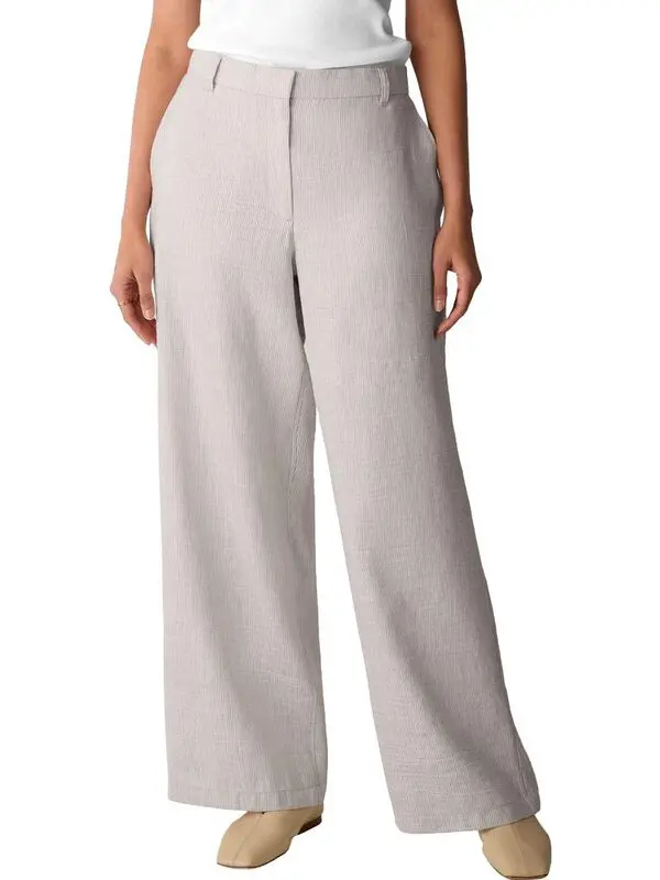 Eileen Fisher High Waist Linen Blend Wide Leg Pants - Wheat