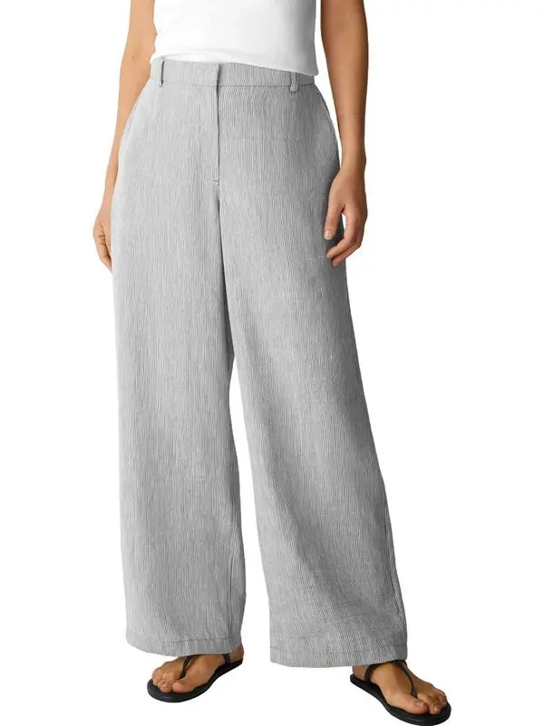 Eileen Fisher High Waist Linen Blend Wide Leg Pants - Wren
