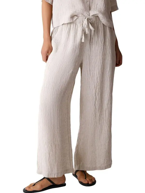 Eileen Fisher Organic Linen Drawstring Wide Leg Pants - Wheat