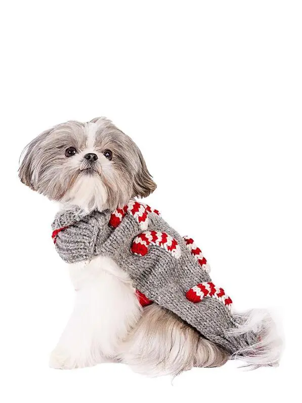 CHILLY DOG Candy Cane Dog Sweater - Grey Motif