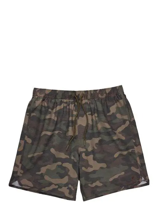 FREE FLY Lined Hybrid Shorts - Woodland Camo Print