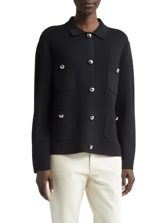 Lafayette 148 New York Matte Crepe Shirt Jacket - Black Multi