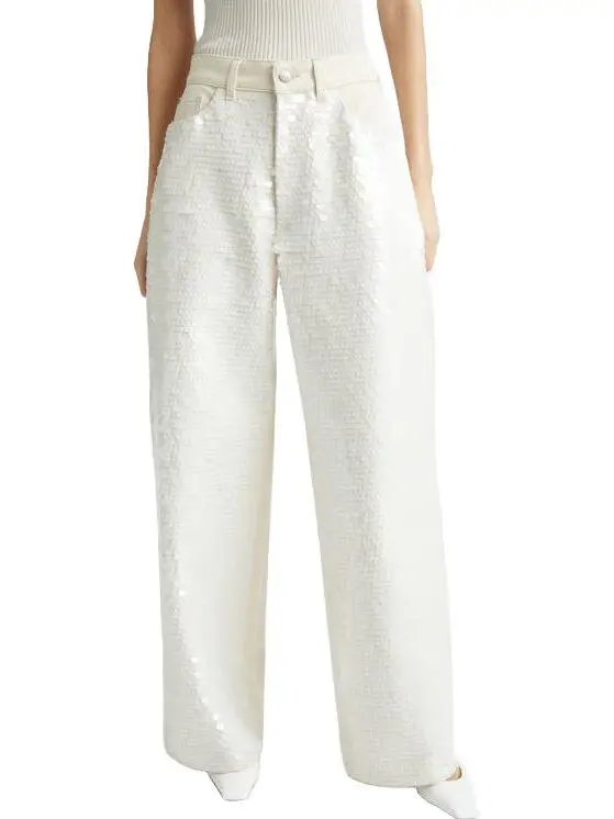 Stella McCartney Opalescent Sequin Wide-leg Jeans - Ivory White Denim