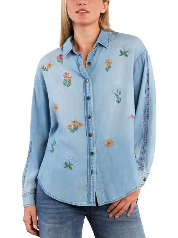 BILLY T Wild Blossom Embroidered Shirt - Pure Denim