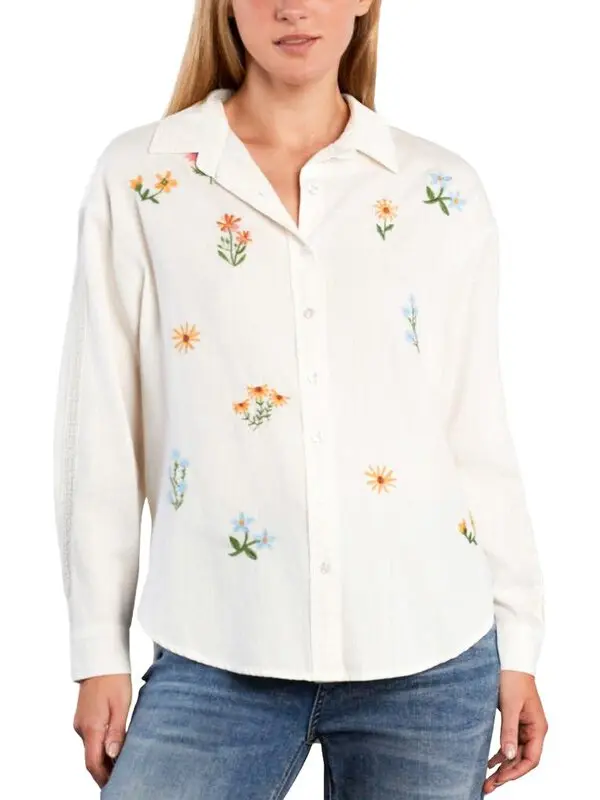 BILLY T Wild Blossom Embroidered Shirt - White Flower