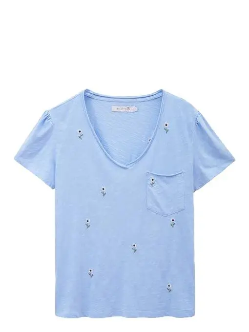 BILLY T Embroidered Puff-sleeve T-shirt - Windsurfer Blue