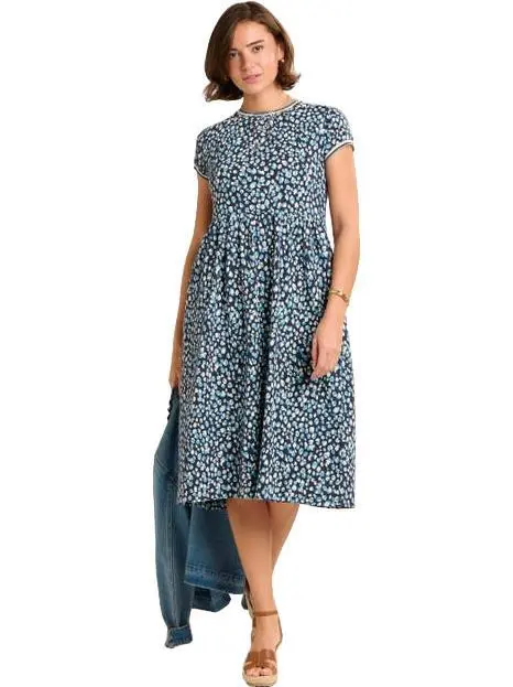 BRAKEBURN Alexia Printed Cotton Midi Dress - Navy