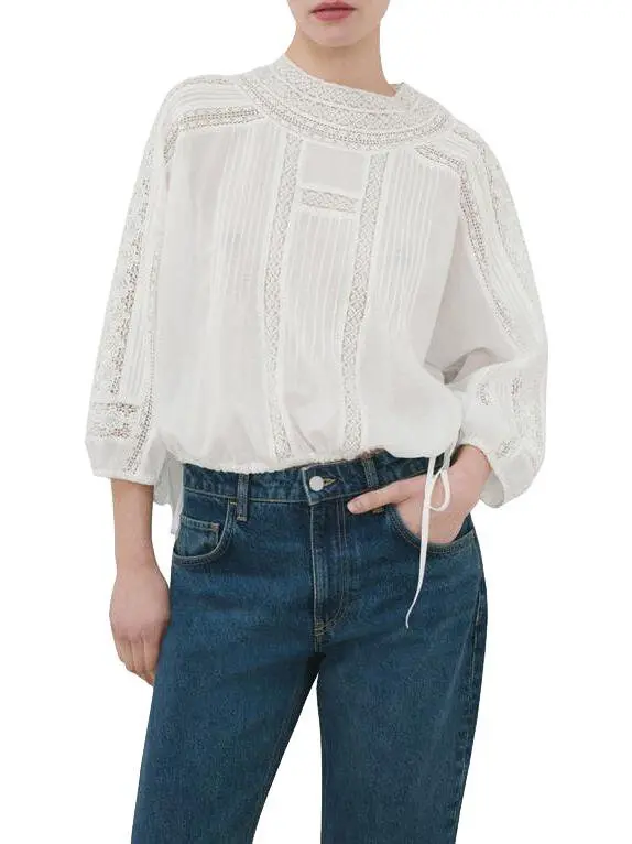 Mango Lace Inset Woven Shirt - Off White
