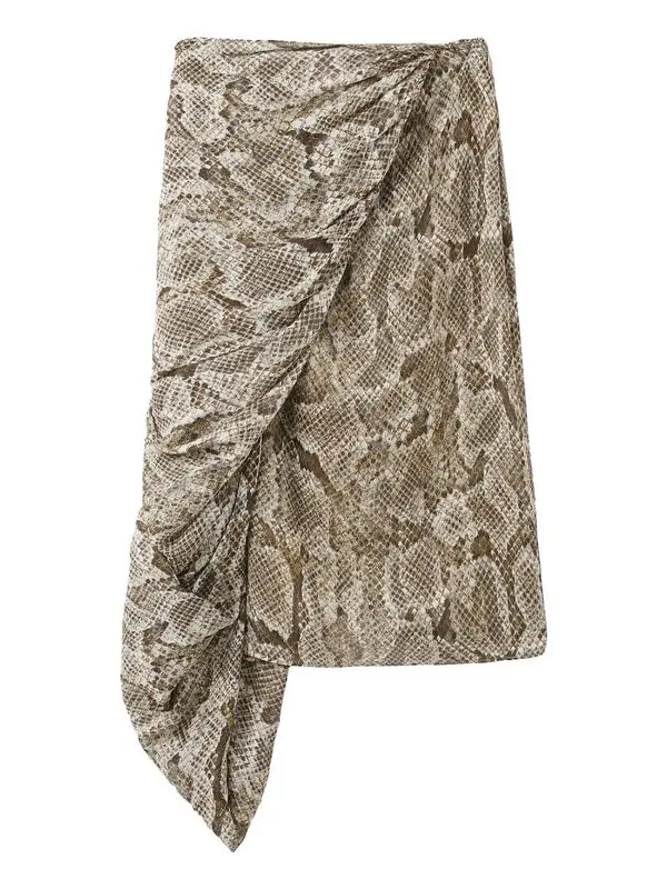 Mango Animal Print Faux Wrap Midi Skirt - Khaki
