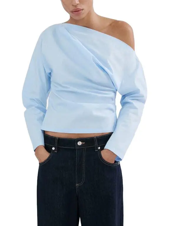 Mango Asymmetric Long Sleeve Woven Shirt - Blue