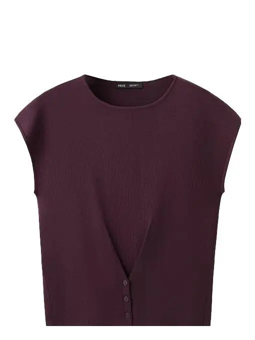 Mango Short Sleeve Fine Knit Sweater - Burgundy