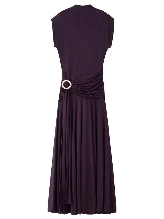 Mango Cap Sleeve Ruched Waist Dress - Purple