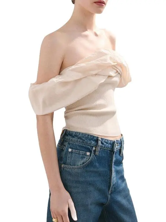 Mango Off-the-shoulder Knit Top - Ecru