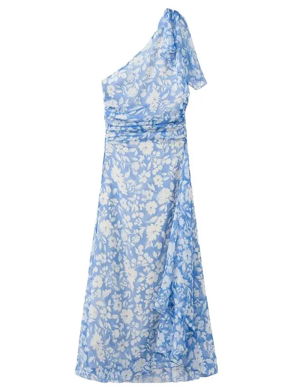 Mango Asymmetric Floral Print Dress - Blue
