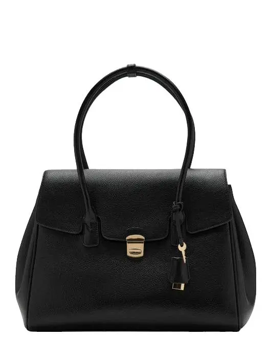 Mango Medium City Faux Leather Satchel - Black