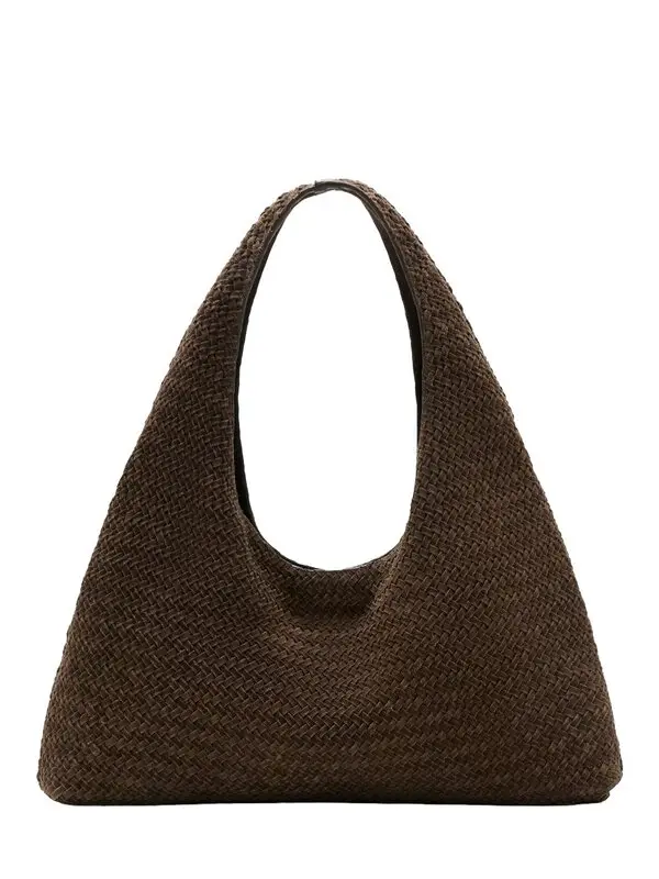 Mango Woven Leather Shoulder Bag - Brown