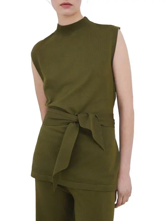 Mango Belted Sleeveless Knit Top - Khaki Green