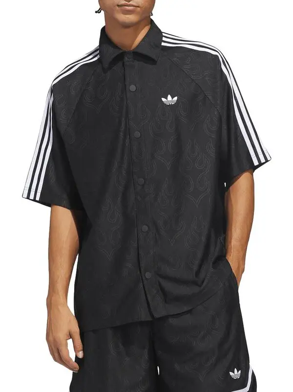 Adidas Basketball Flame Short Sleeve Snap-up Shirt - Black//