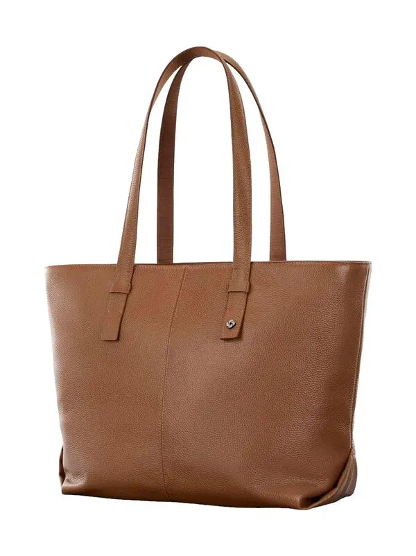 SAMSONITE Leather Tote With Laptop Sleeve - Cognac