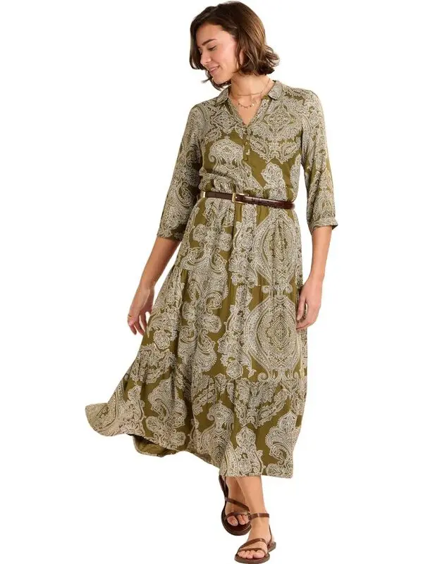 BRAKEBURN Chara Tiered Maxi Shirt Dress - Khaki