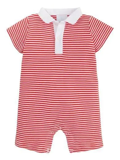 LITTLE ENGLISH Peter Pan Polo Romper - Red Stripe